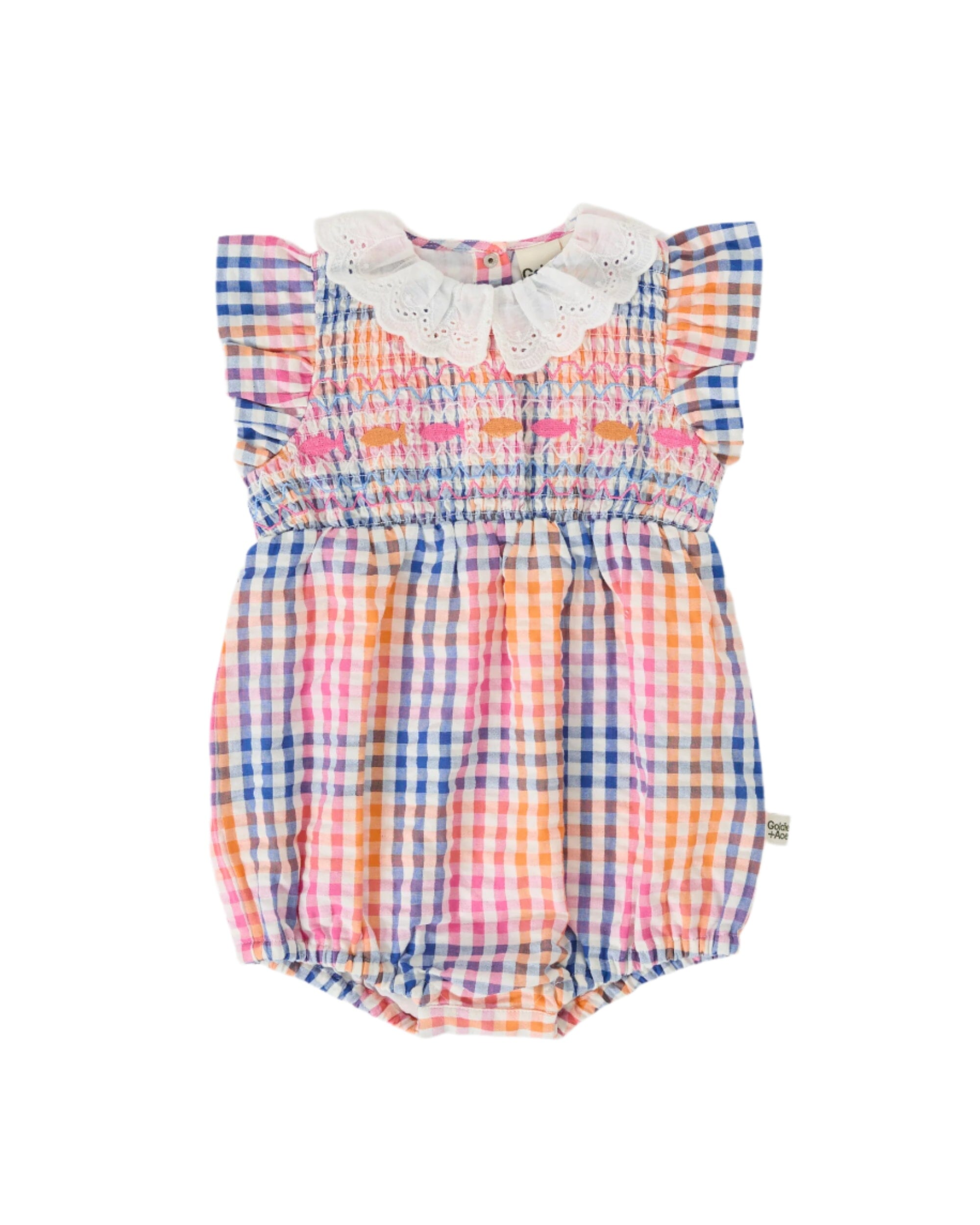 Goldie & Ace - Rainbow Gingham Lani Smocked Romper