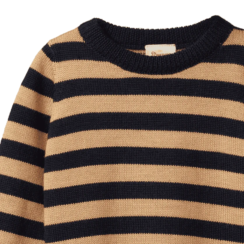 Nature Baby - Merino Knit pullover | Navy Caramel Stripe