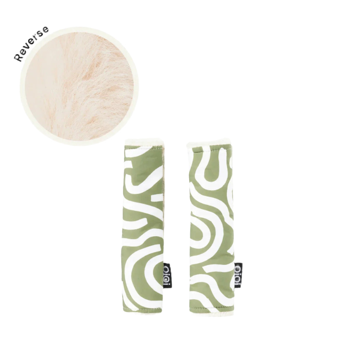 OiOi - Reversible Pram Harness Cover Set | Green Squiggle/Faux Fur